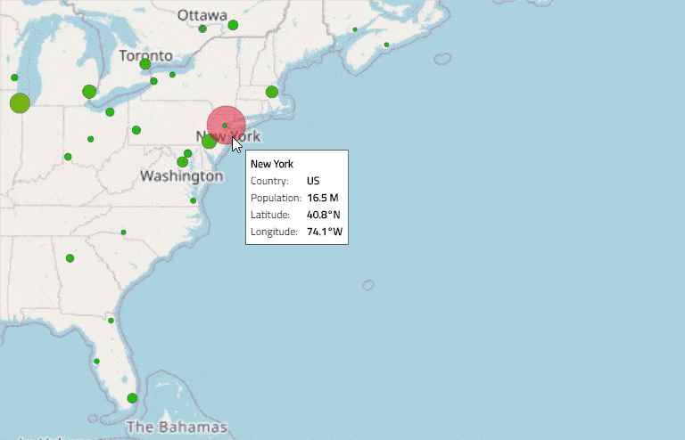 Ignite UI for Blazor Map component, displaying data that contains geographic locations.