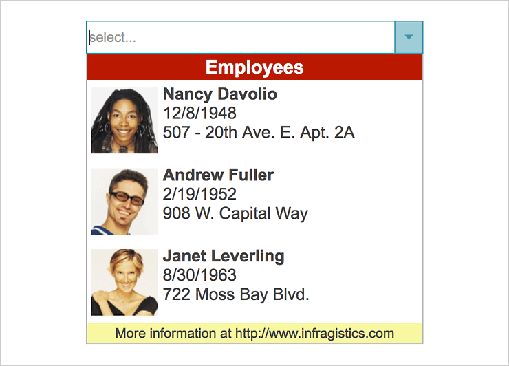 Combo Box Editor Component Javascripthtml5 And Jquery Ignite U