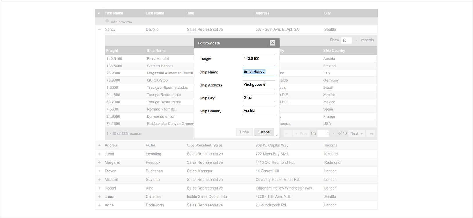 Hierarchical Grid Component Javascripthtml5 And Jquery Ignite Ui