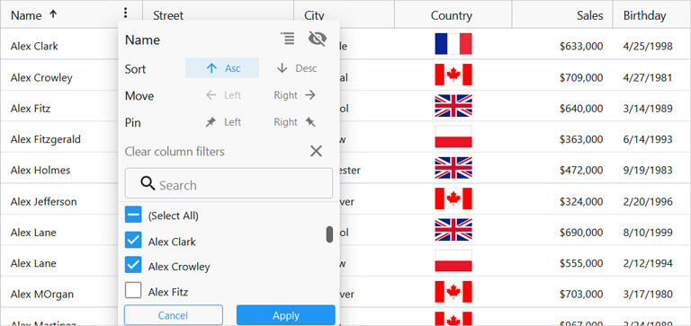 React Data Grid Ignite Ui Table Controls For React Applications Infragistics