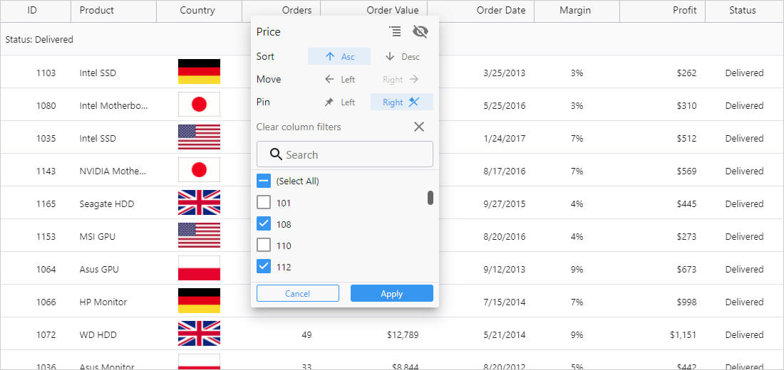 Web Components Data Grid | Ignite UI Table Controls for Web Applications | Infragistics